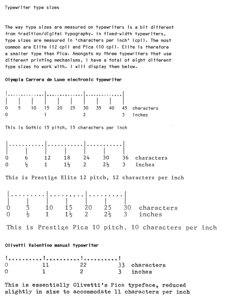 Typewriter type sizes – (non)material text